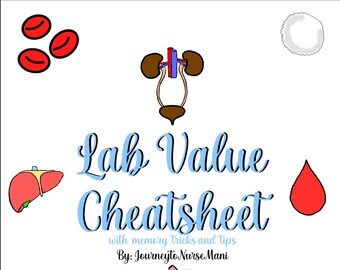 Nursing Lab Values Cheat Sheet Study Guide-student Nurse and RN Review ...