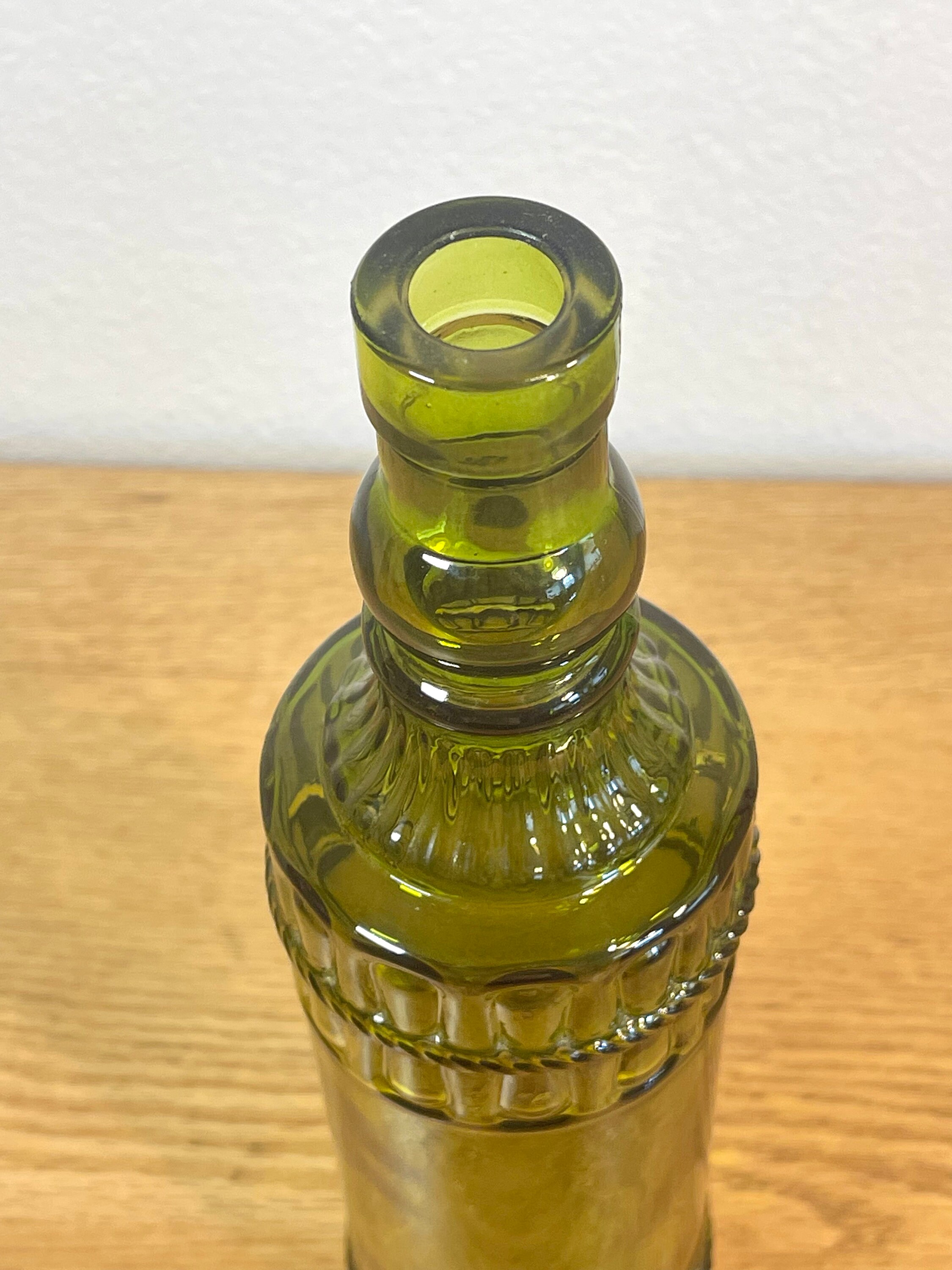 Vintage Emerald Green Glass Bottle, Decanter, Raised Pattern, Round, 1970's Barware - Etsy