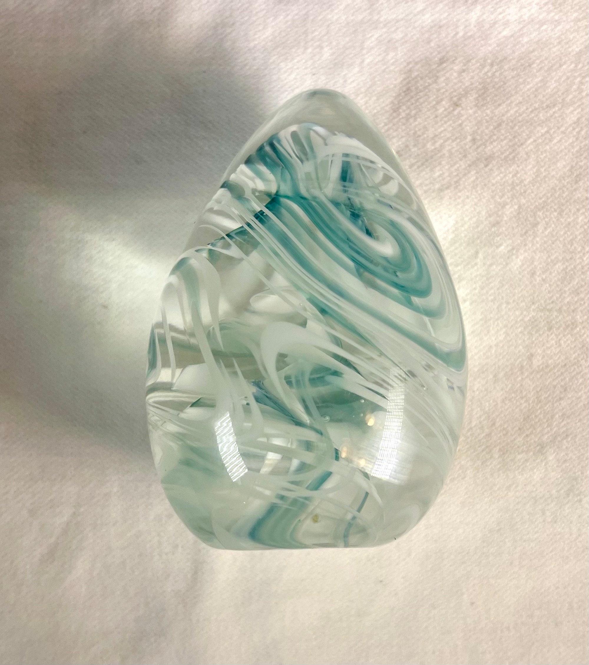 Joe Rice Swirl Paperweight, Art Glass Blue White Paperweight, Signed ...