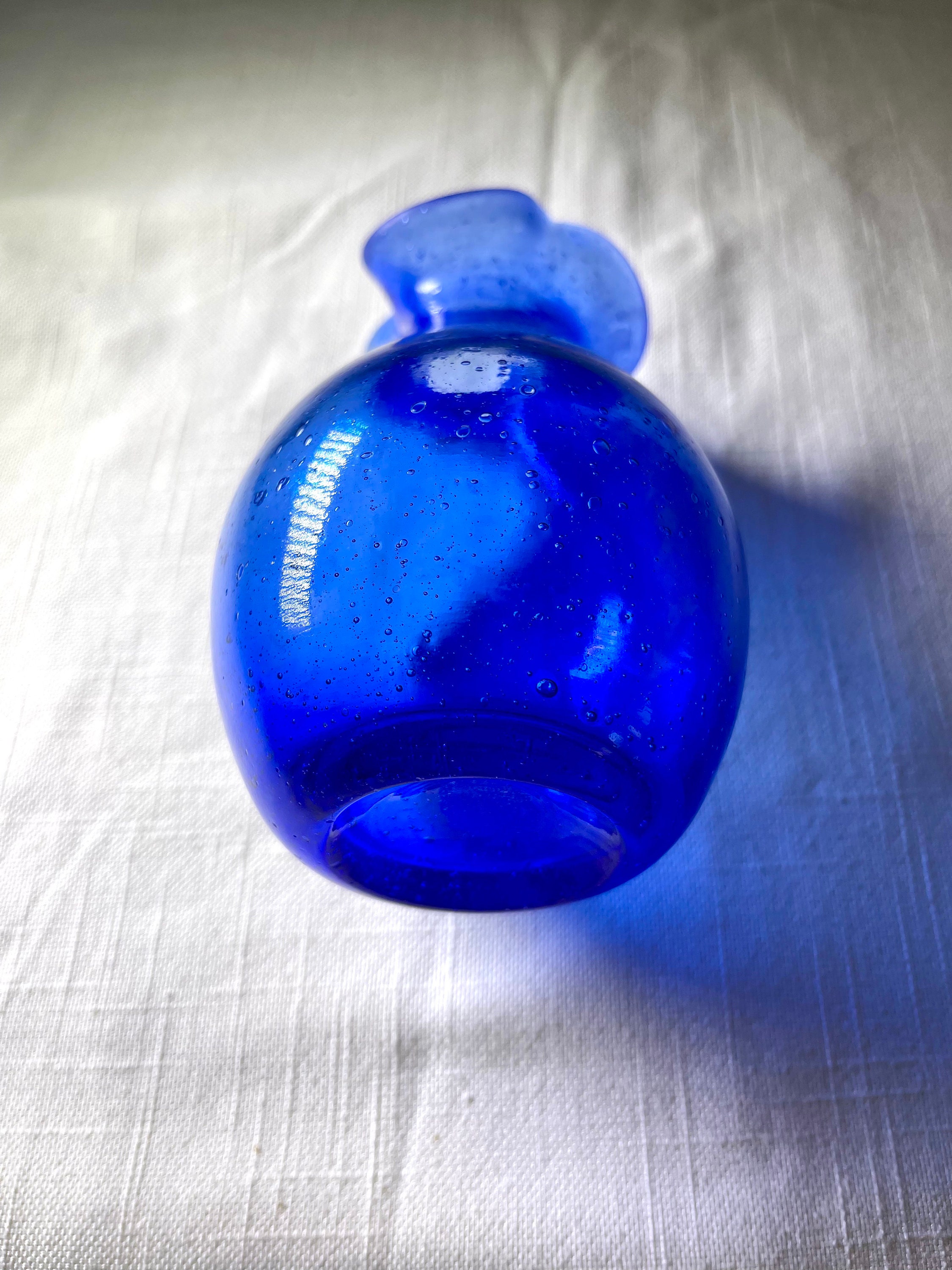 Vintage Blenko Handcrafted Glass Blue Crackled Scalloped Edge Vase - Etsy