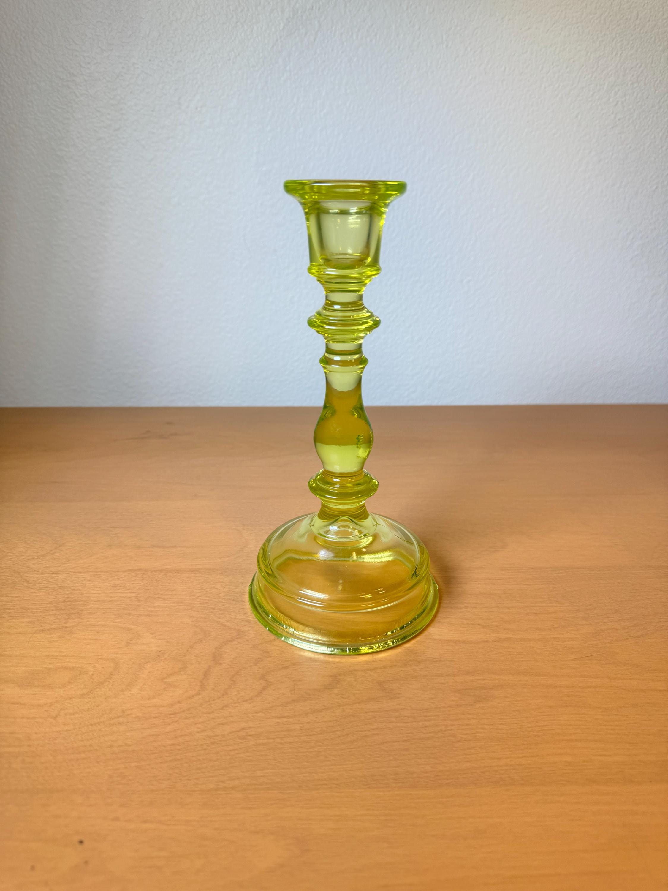 Antique Vaseline Yellow Candle Stick Vintage Tiffin Uranium Depression ...