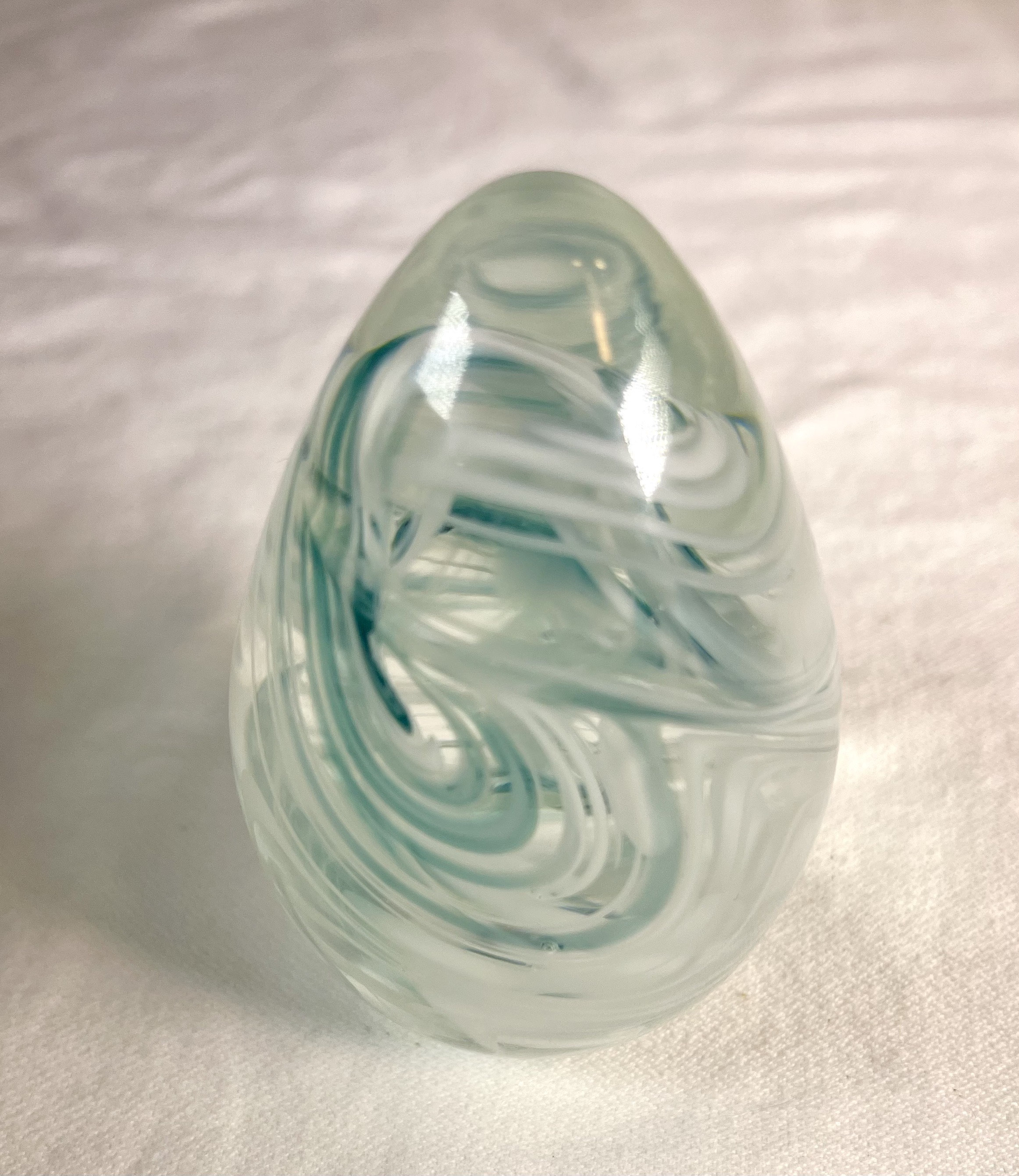 Joe Rice Swirl Paperweight, Art Glass Blue White Paperweight, Signed ...