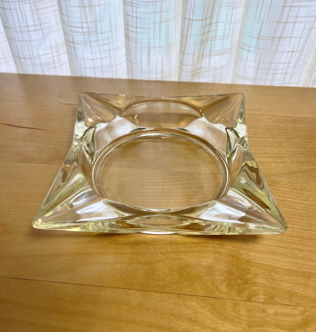Clear Cut Glass Large Atomic Ashtray Heavy 6” Cigarette Cigar Ashtray ...