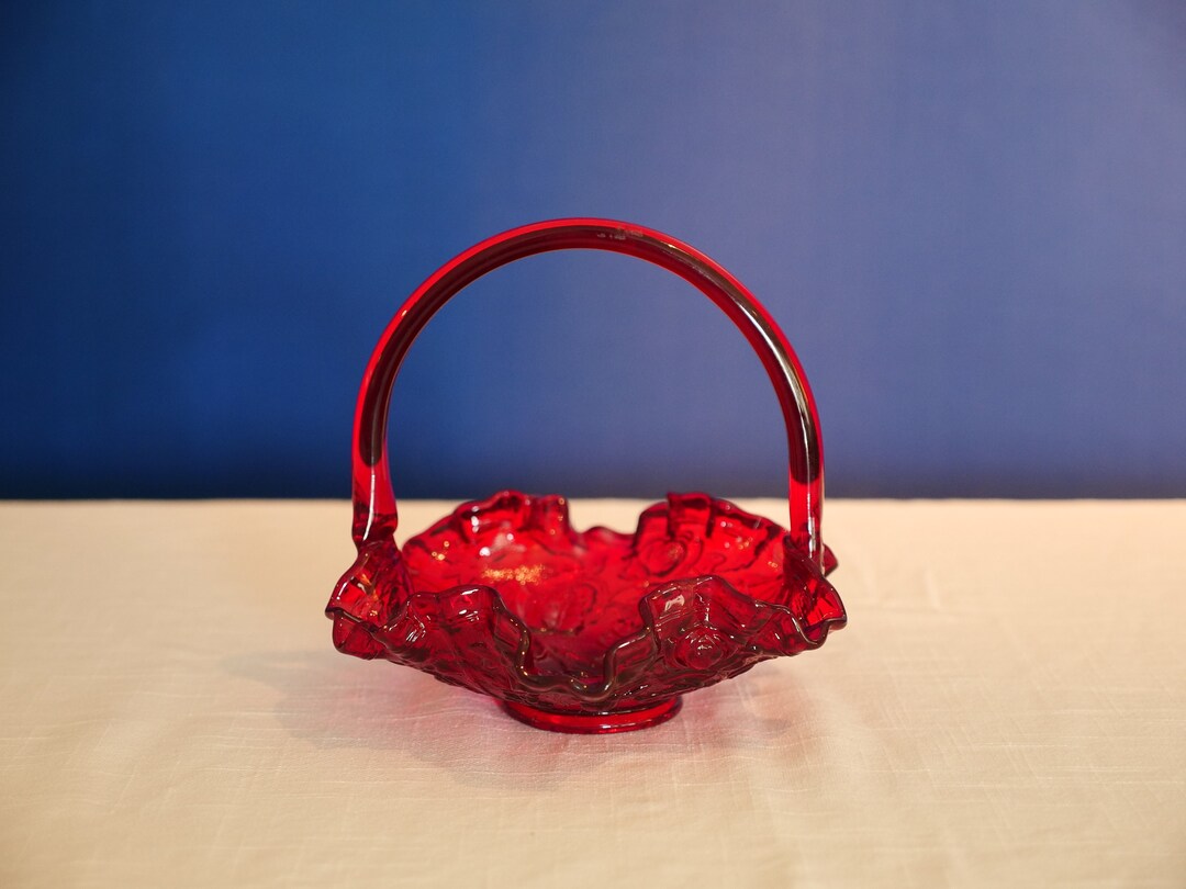 Fenton Glass Ruby Basket 5.5 Inch, Rose Pattern - Etsy