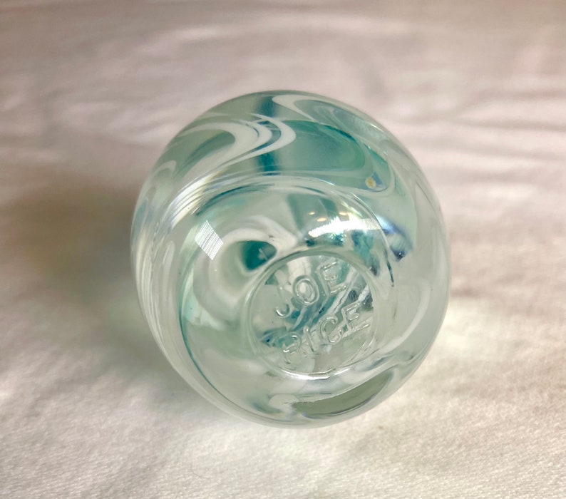 Signed Joe Rice Art Glass Paperweight: Blue White Swirl Egg - Etsy