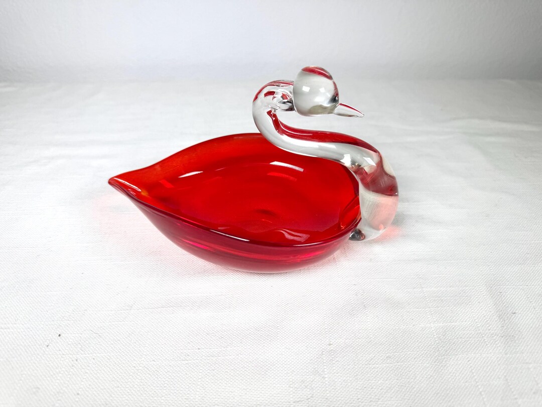 Vintage Duncan Miller Ruby Red Art Glass Swan Dish | Mid-century Modern ...