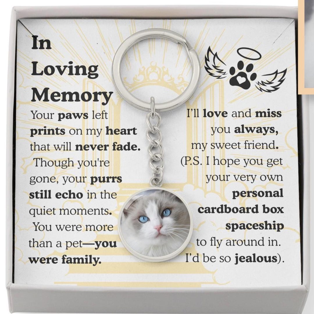 Cat Memorial Photo Keychain, Pet Loss Gift for Cat Owner, Custom Cat ...
