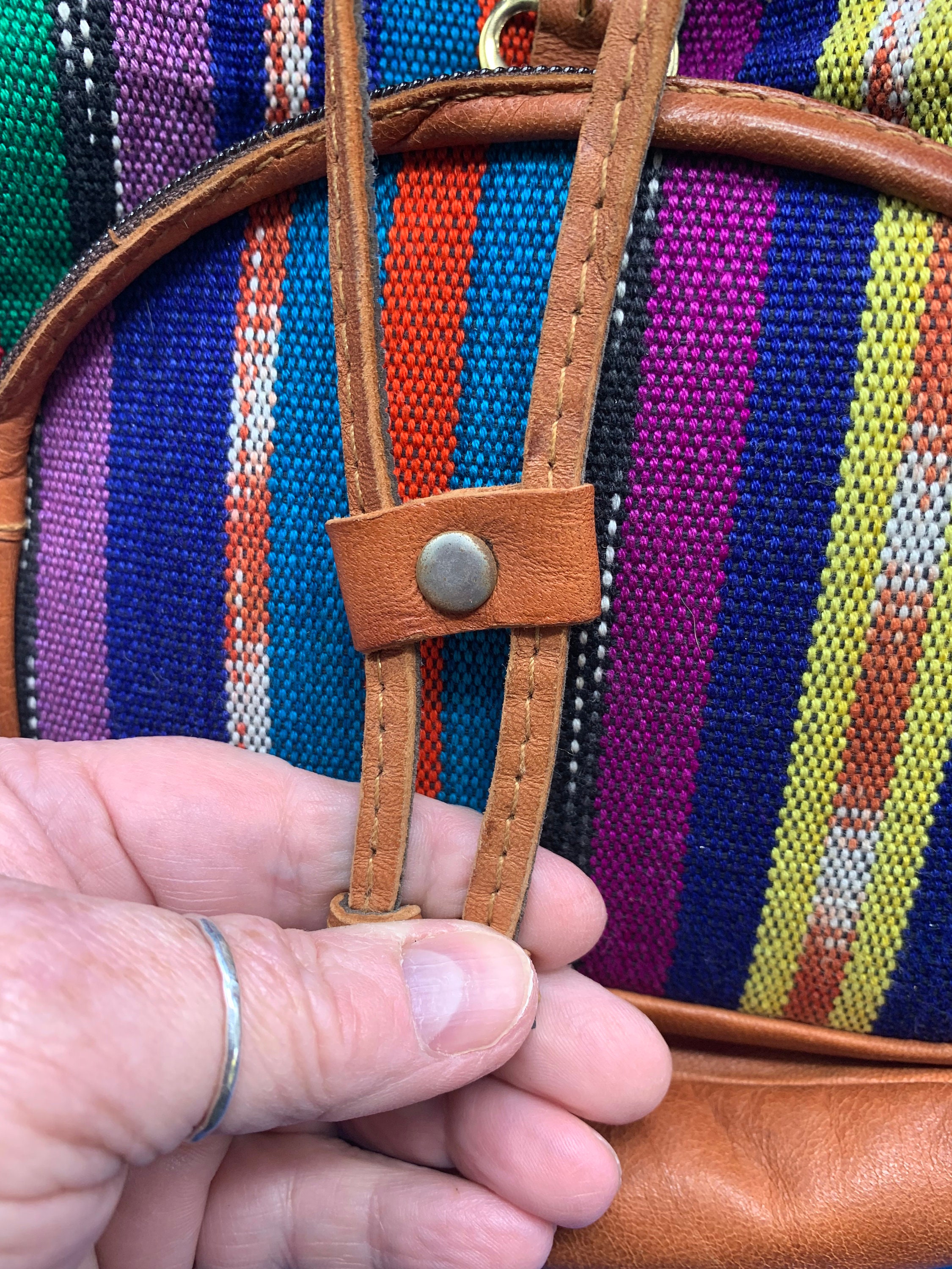 A Boho Backpack in a Weave Design and Leather Strap. - Etsy