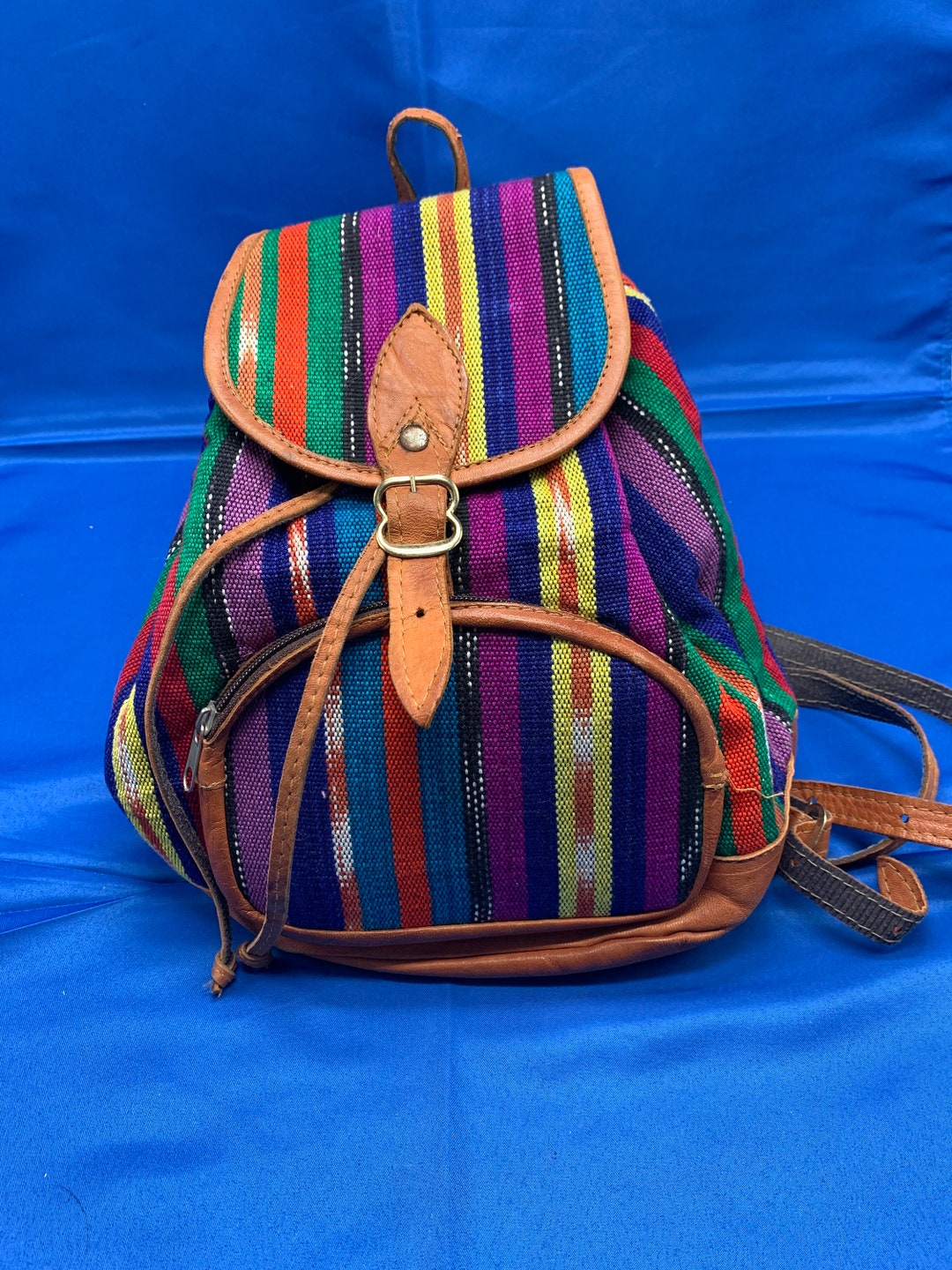 A Boho Backpack in a Weave Design and Leather Strap. - Etsy