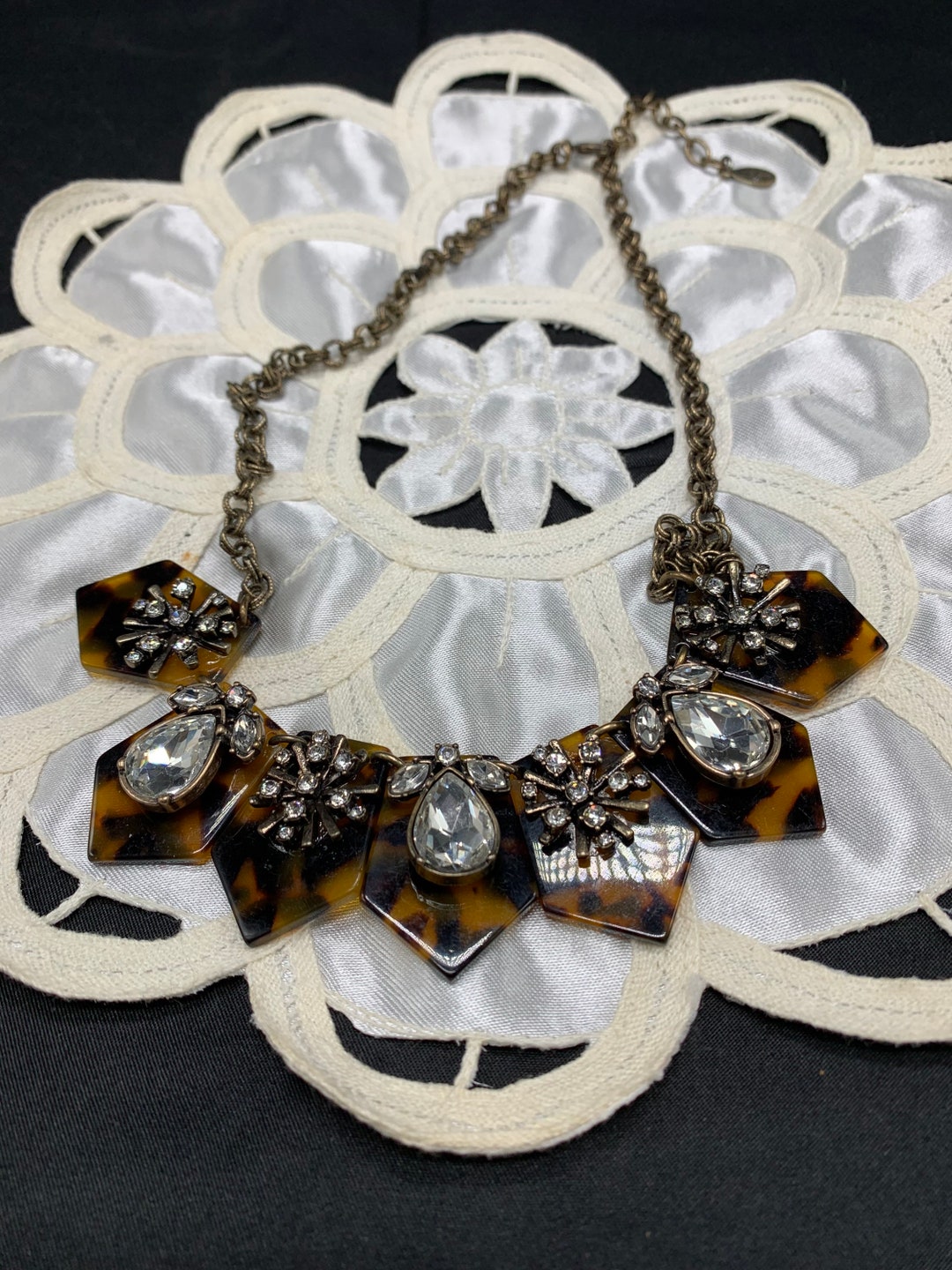 Vintage Faux Tortoiseshell and Crystal Necklace by Loft. - Etsy