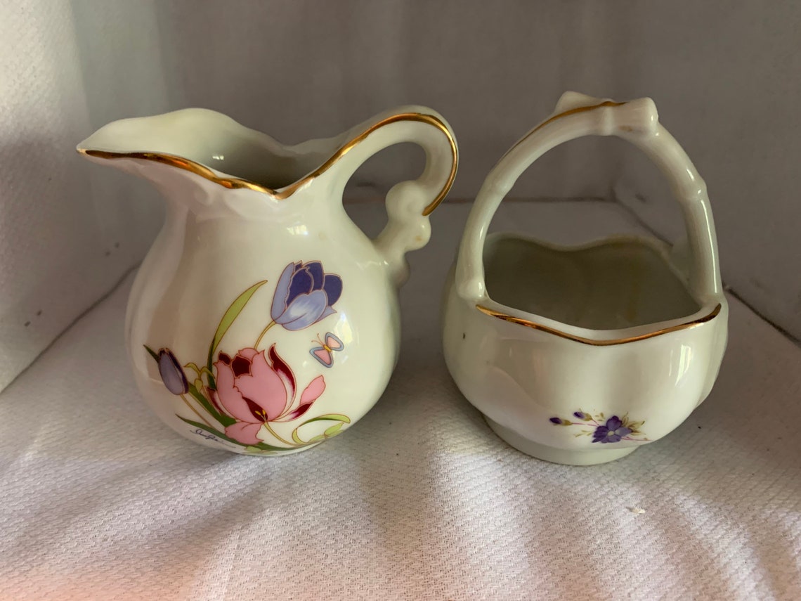A Set of Lefton Brand Pitcher and Basket, Hand Painted , Made in Japan ...
