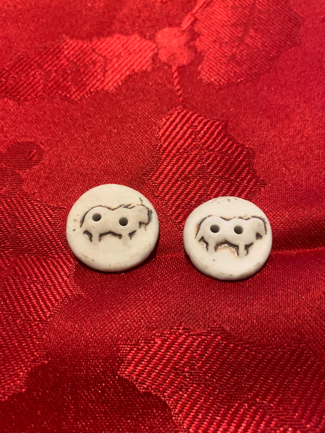 A Pair of Clay or Ceramic Buttons With an Animal Drawn on Top. - Etsy