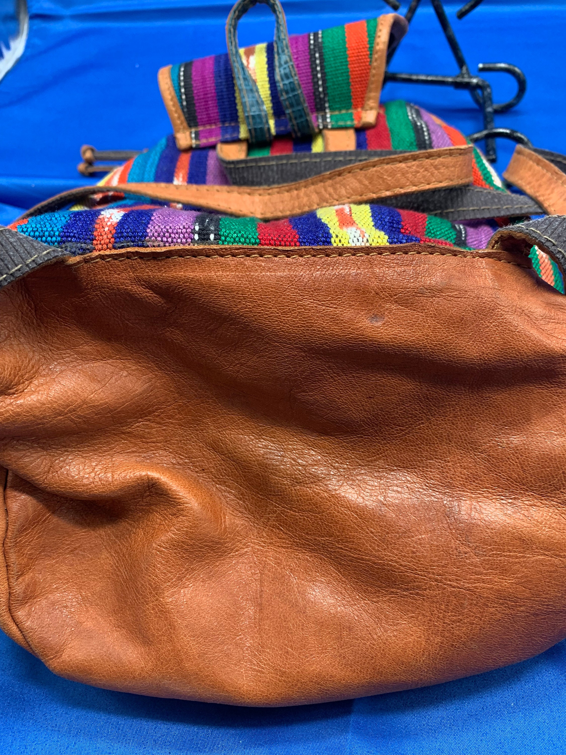 A Boho Backpack in a Weave Design and Leather Strap. - Etsy