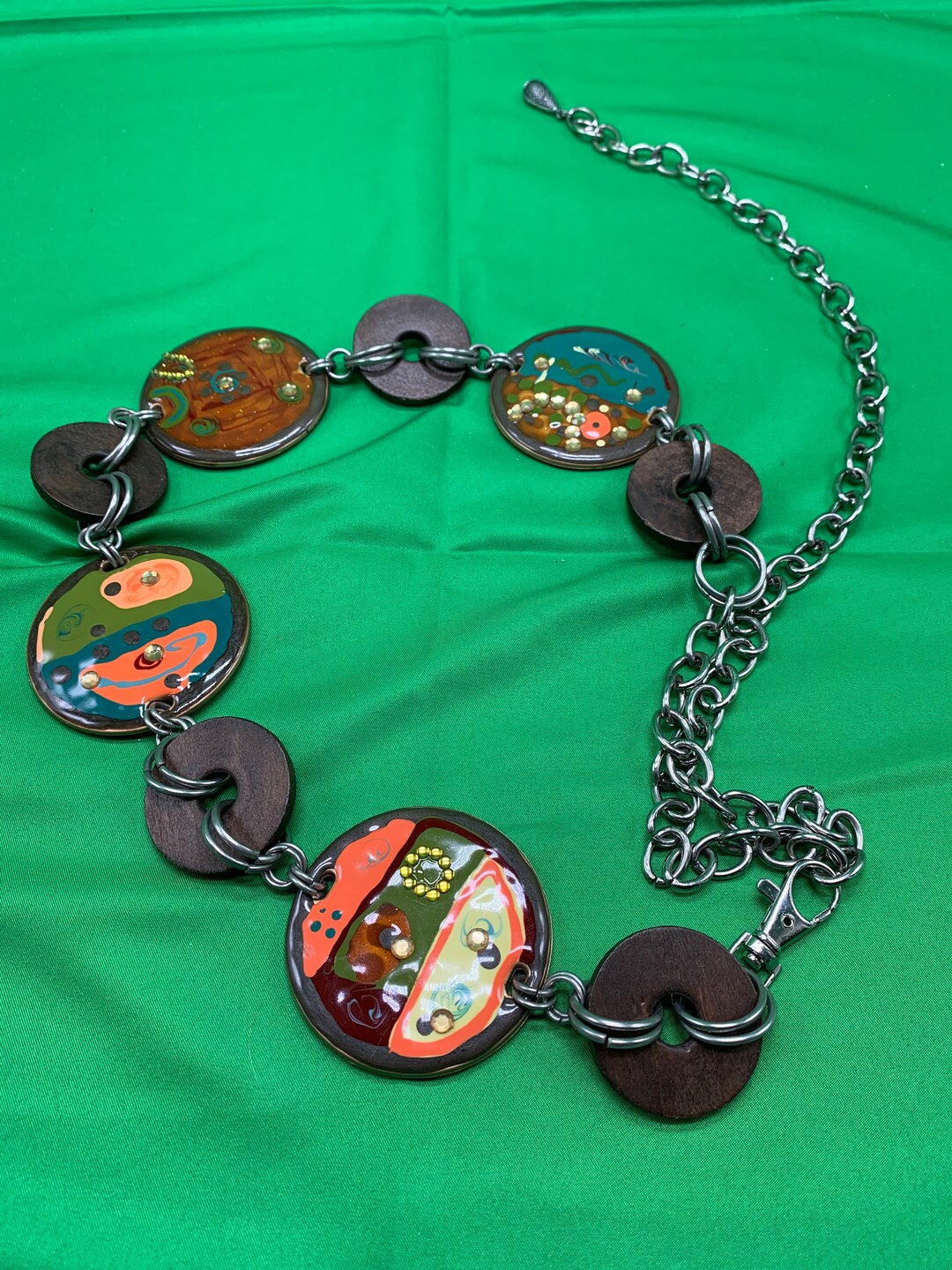 An Unusual Circle Disc Chain Belt in Fall Colors and Jewels. - Etsy
