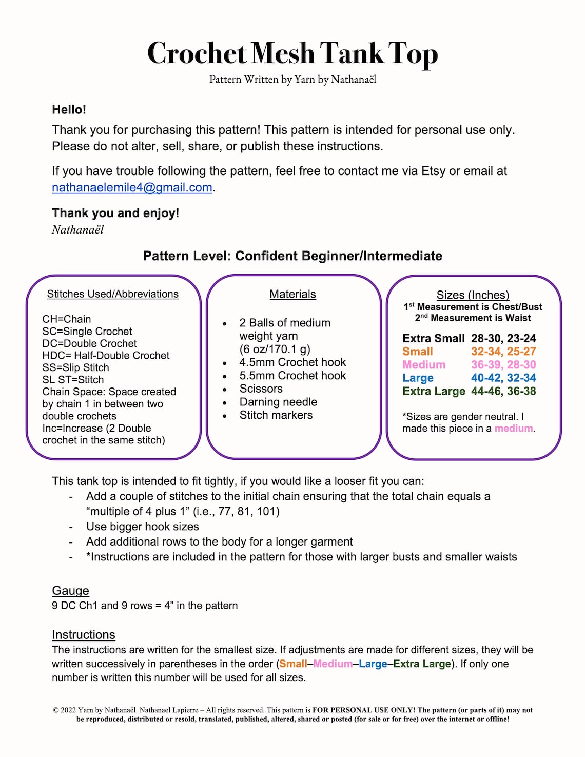 Mesh Crochet Tank Top PATTERN - Etsy