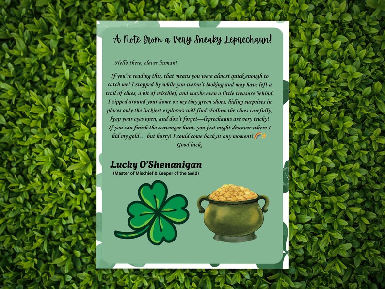 Printable Leprechaun Letter for Kids’ Scavenger Hunt Adventure! - Etsy ...