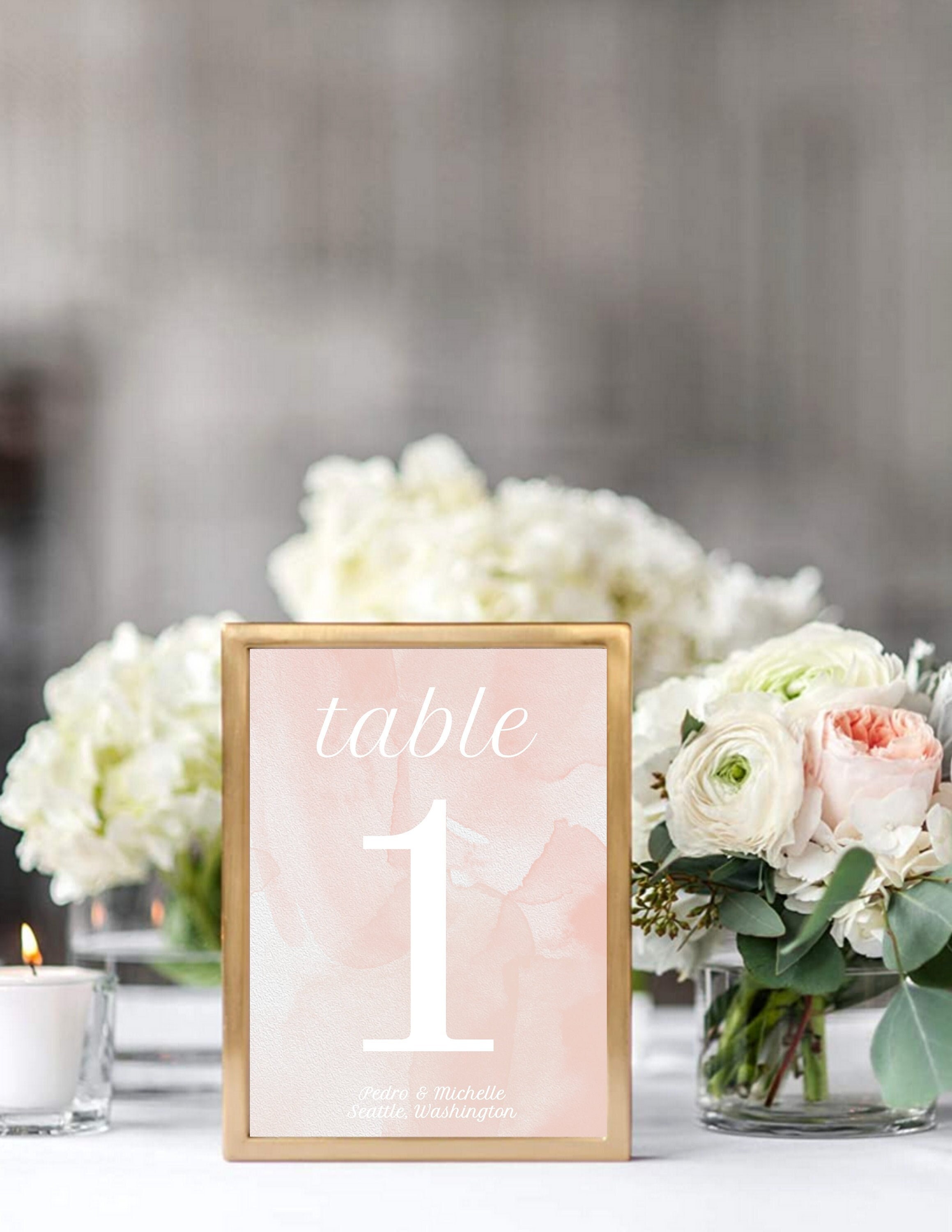 Customizable Table Numbers Template [text, Watercolor Pink], Table ...