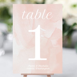 Customizable Table Numbers Template [text, Watercolor Pink], Table ...