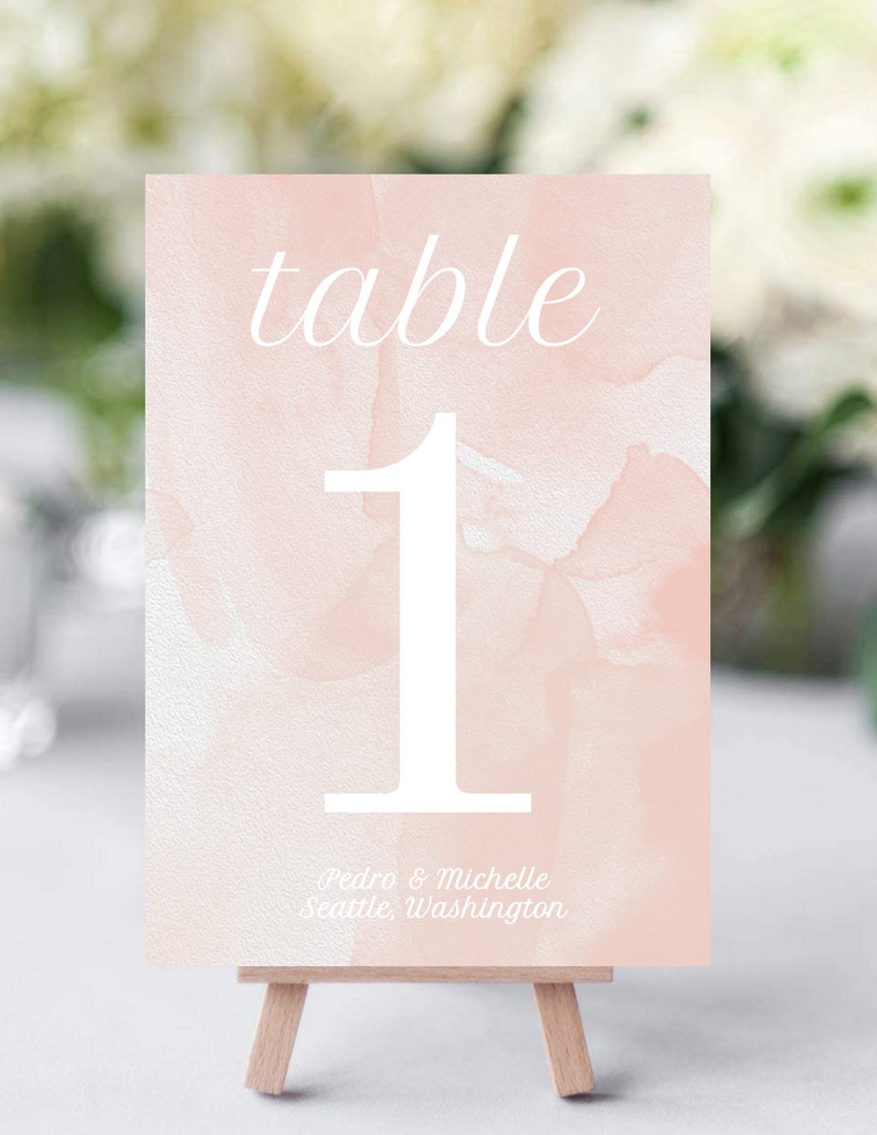 Customizable Table Numbers Template [text, Watercolor Pink], Table ...