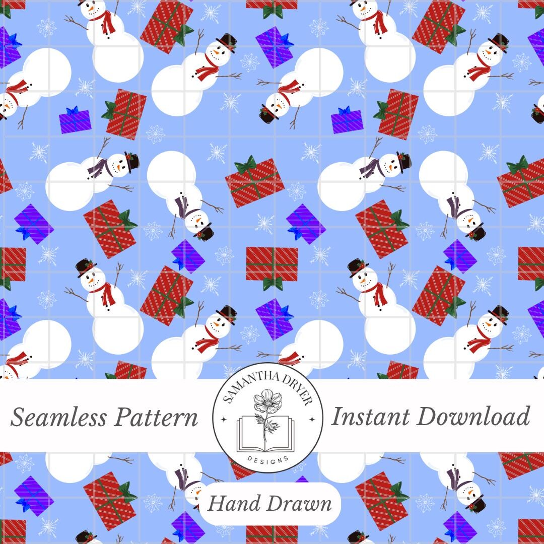 Snowmen Presents Christmas Seamless Pattern Hand Drawn Digital File ...