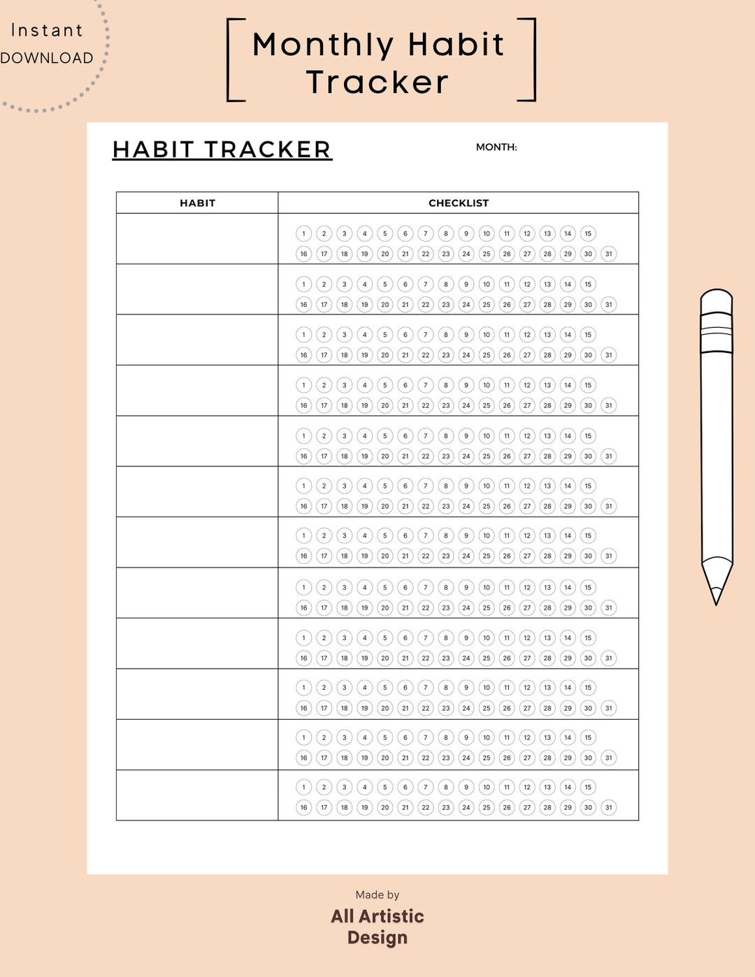 Habit Tracker Printable, Minimalist Habit Tracker Template Printable ...