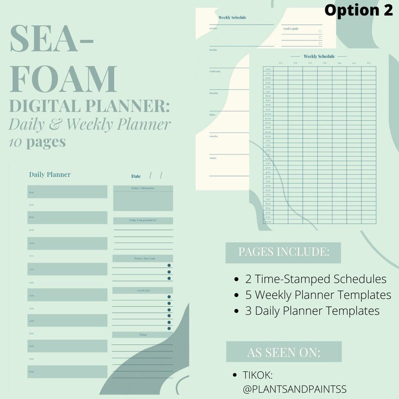 Daily and Weekly Digital Planner; Sea-foam - Etsy