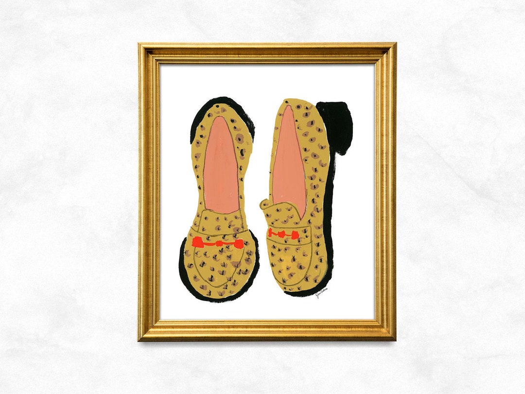 Fashion Shoes Art Print, Leopard Pattern, Cheetah Spots, Trendy Loafers ...