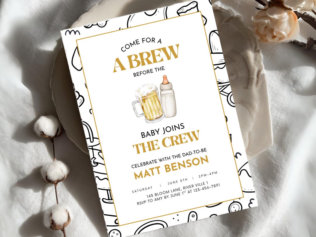 Editable Diaper Party Invitation, Brews and Bottles Baby Shower for Dad ...