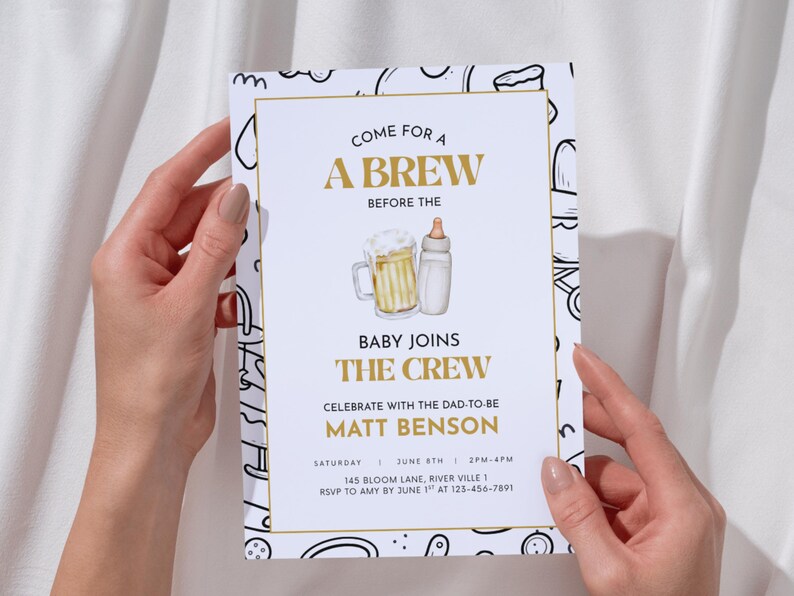 Editable Diaper Party Invitation, Brews and Bottles Baby Shower for Dad ...