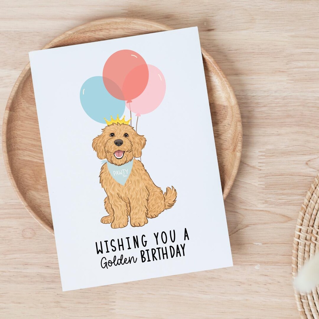 Personalized Dog Card and Sticker Set, Goldendoodle Birthday Card, Dog ...