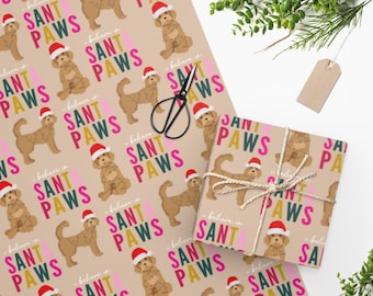 Cute Red & Green Goldendoodle Gift Wrap Puppy Wrapping Paper Golden ...