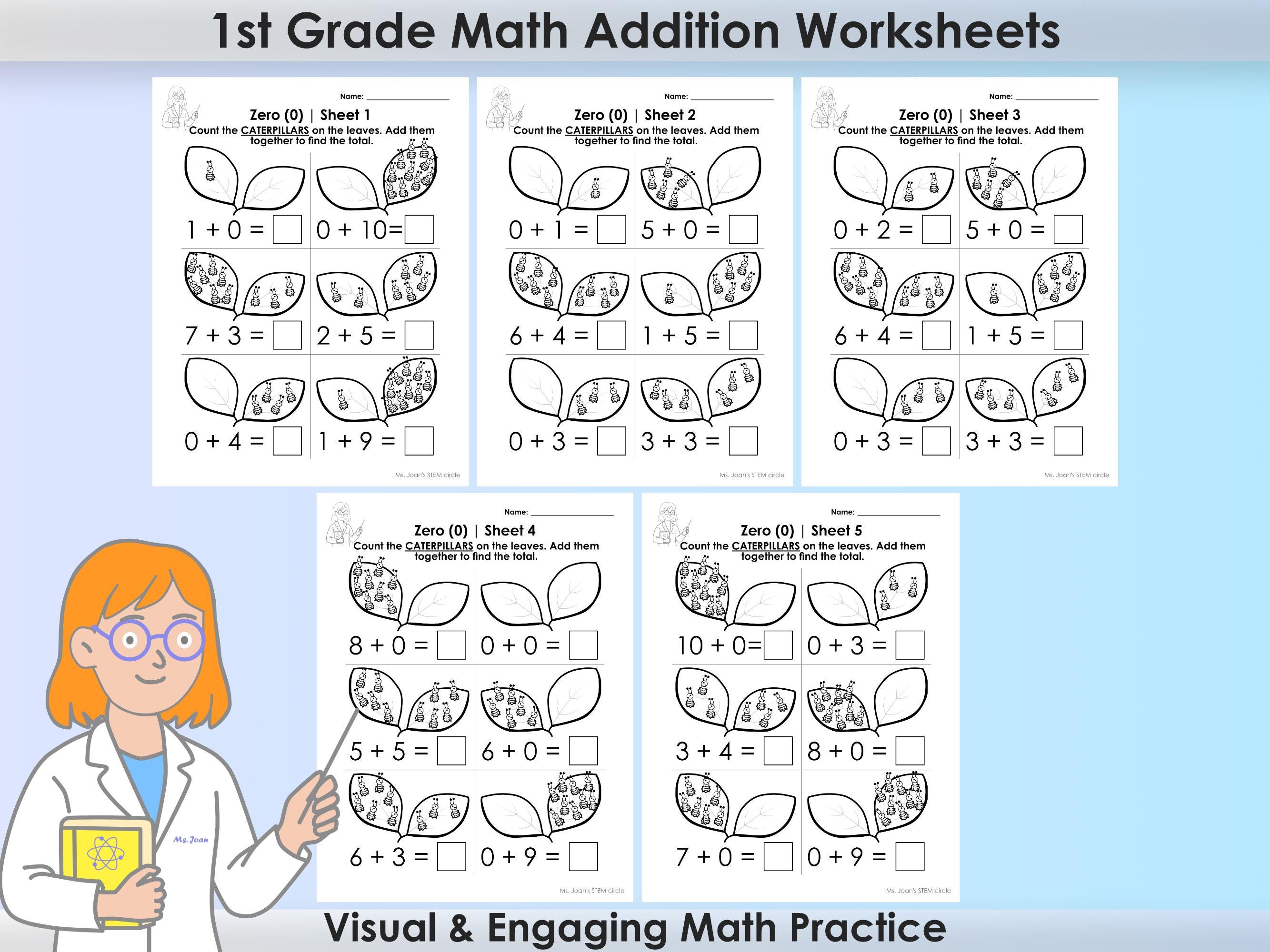 Addition Within 10 Math Worksheets for 1st Grade - Fun Spring Bug Theme ...