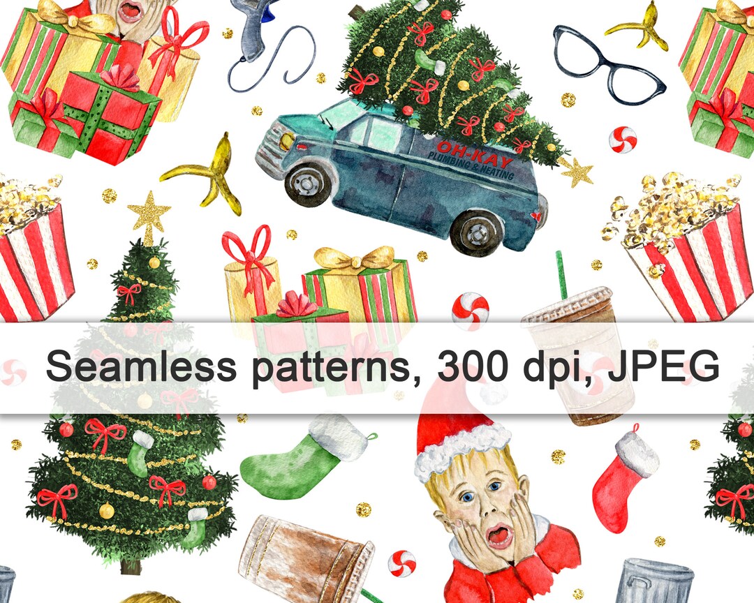 Home Alone Christmas Movie Watercolor Seamless Pattern (digital ...