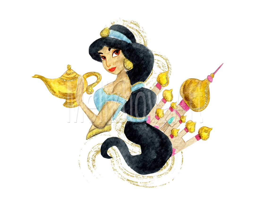 Princess, Jasmine, Digital, Magic Kingdom, Glitter, Watercolor, Print ...