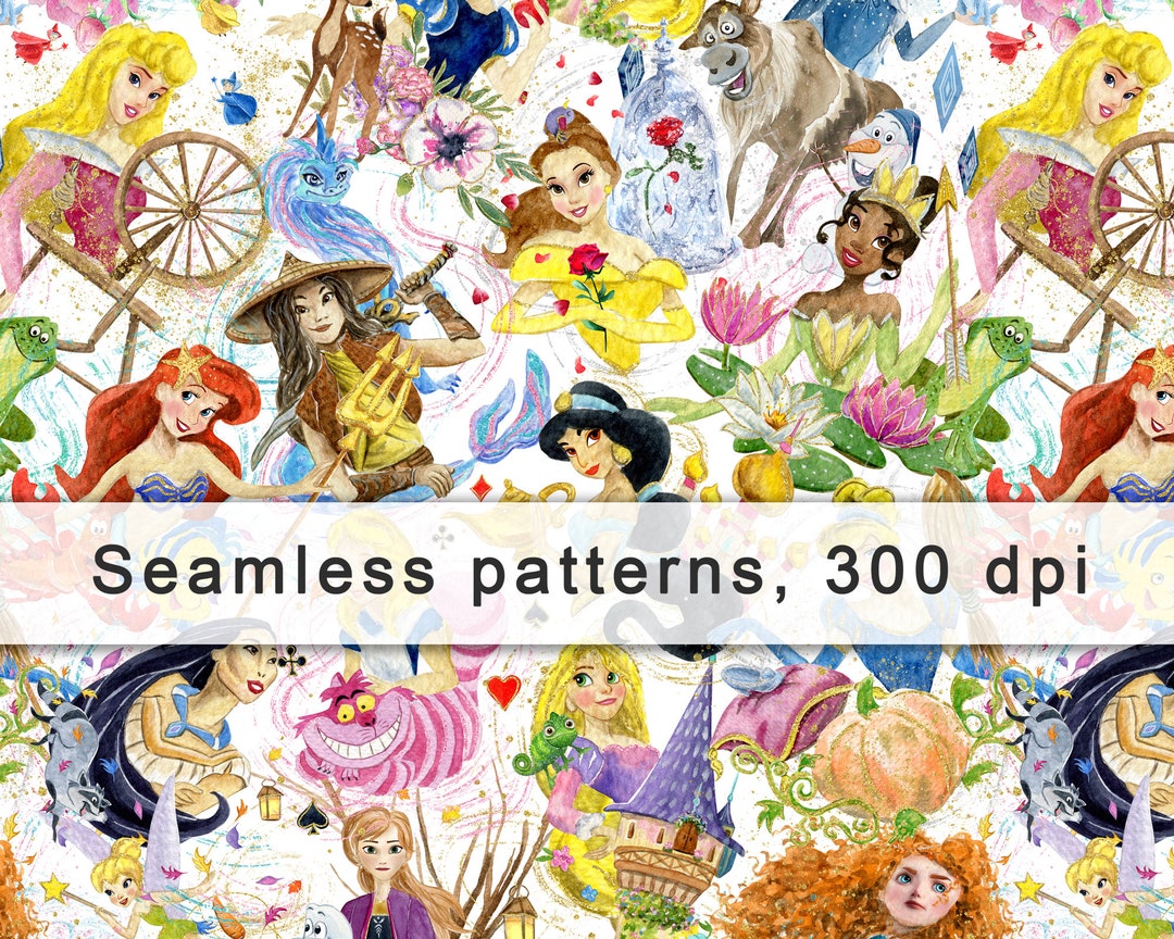 Princess Digital Paper, Magic Kingdom, Castle, Watercolor, Background ...