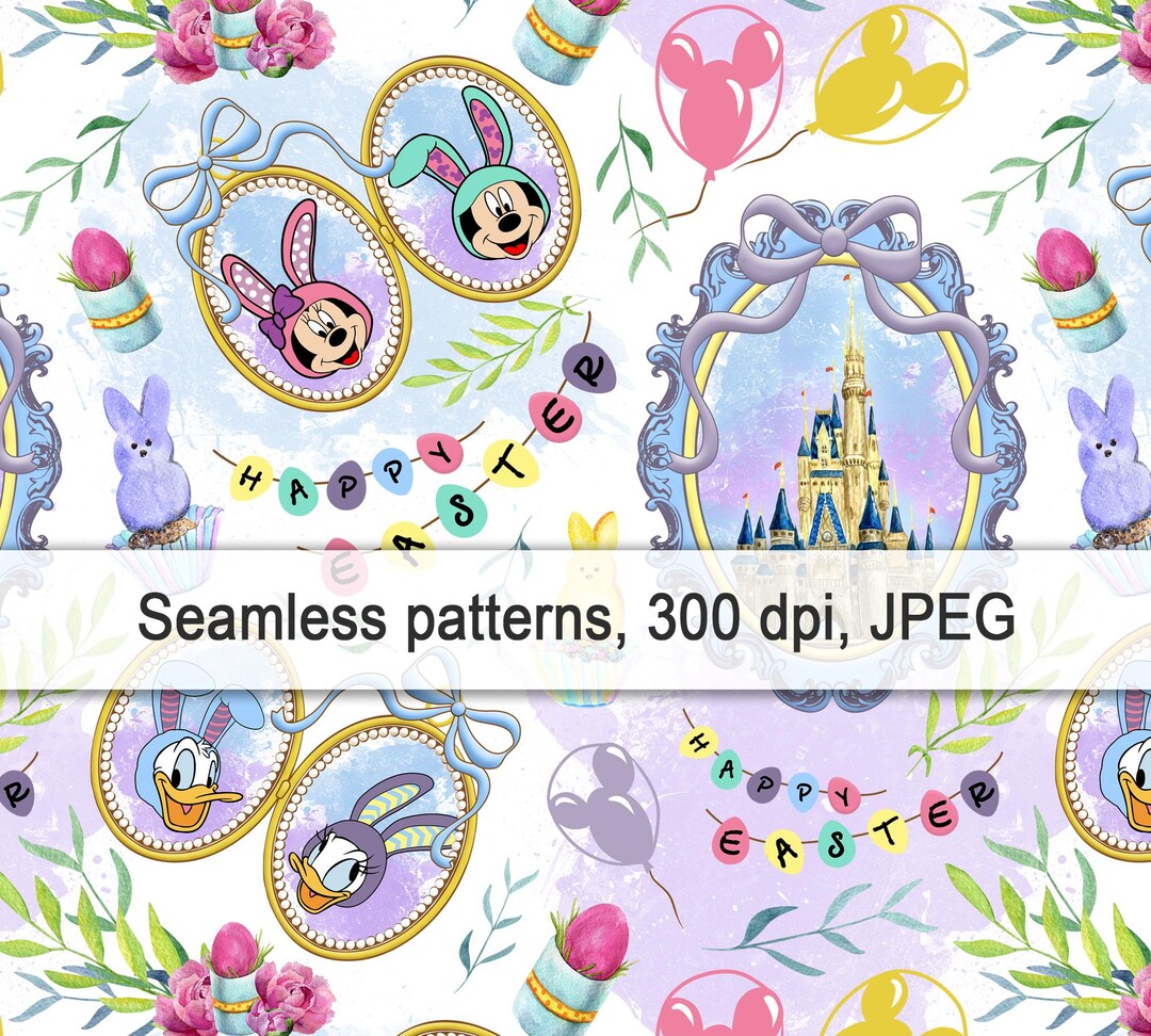 Happy Easter Mouse Locket Seamless Pattern, Magic Kingdom Print (JPEG ...