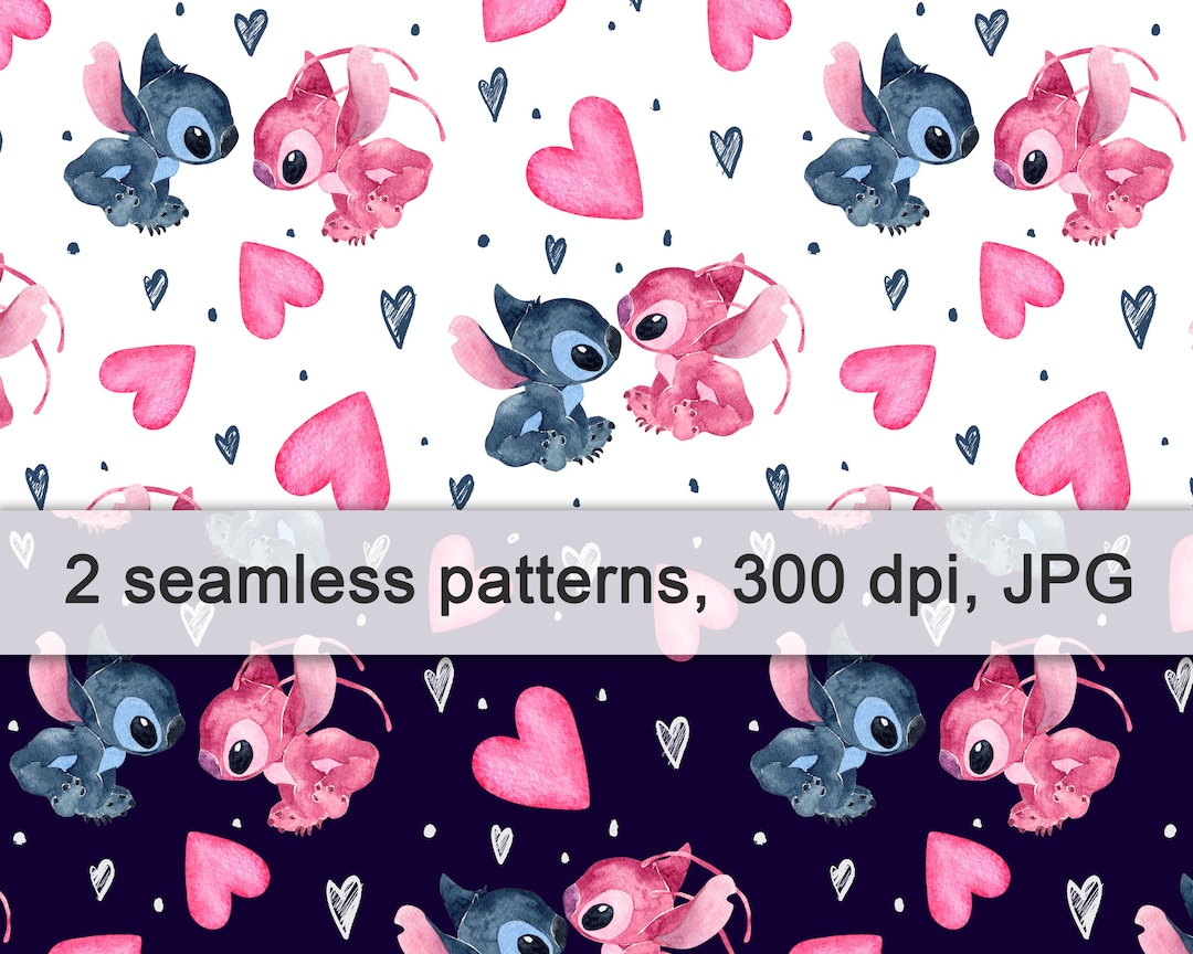Stitch Digital Paper, Magic Kingdom, Watercolor, Heart, Love ...
