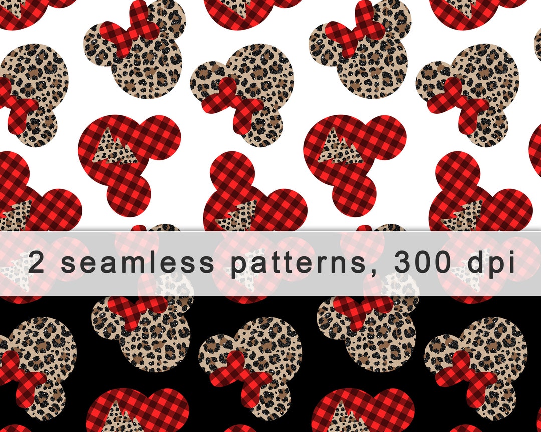 Plaid Christmas Mouse Head Seamless Pattern, Watercolor Leopard Print ...