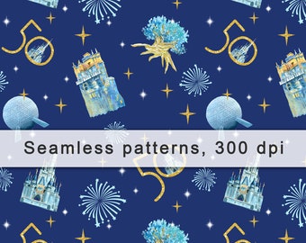 Magic Kingdom Mouse Digital Paper Castle Seamless Pattern - Etsy