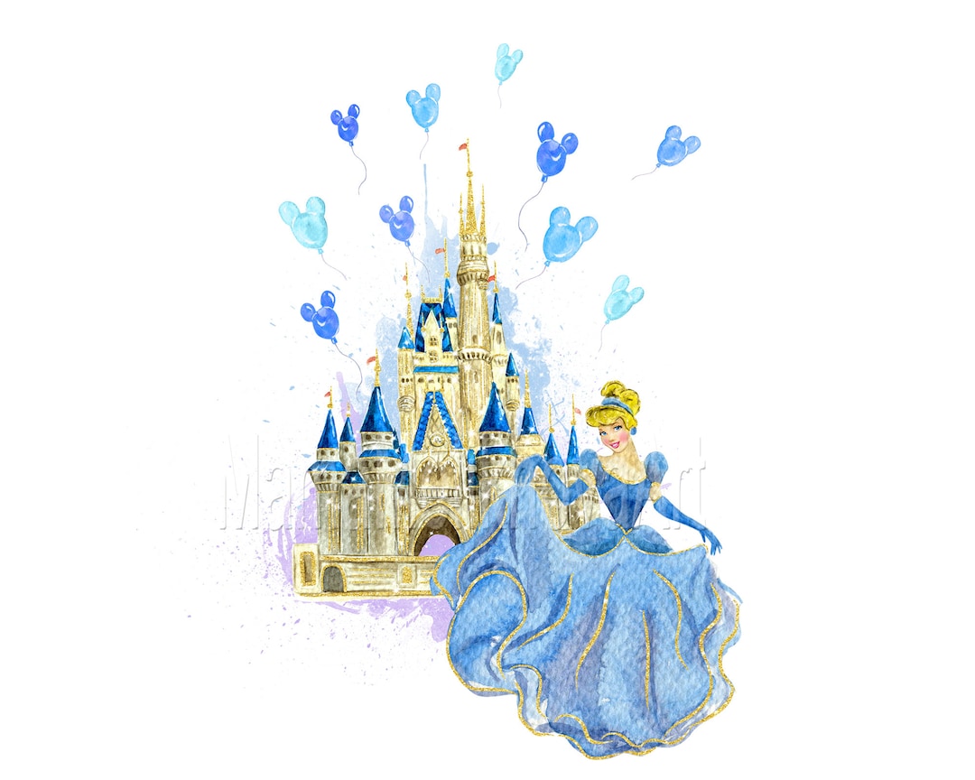 Cinderella Watercolor Castle Print, Princess Design (PNG, JPEG Digital ...