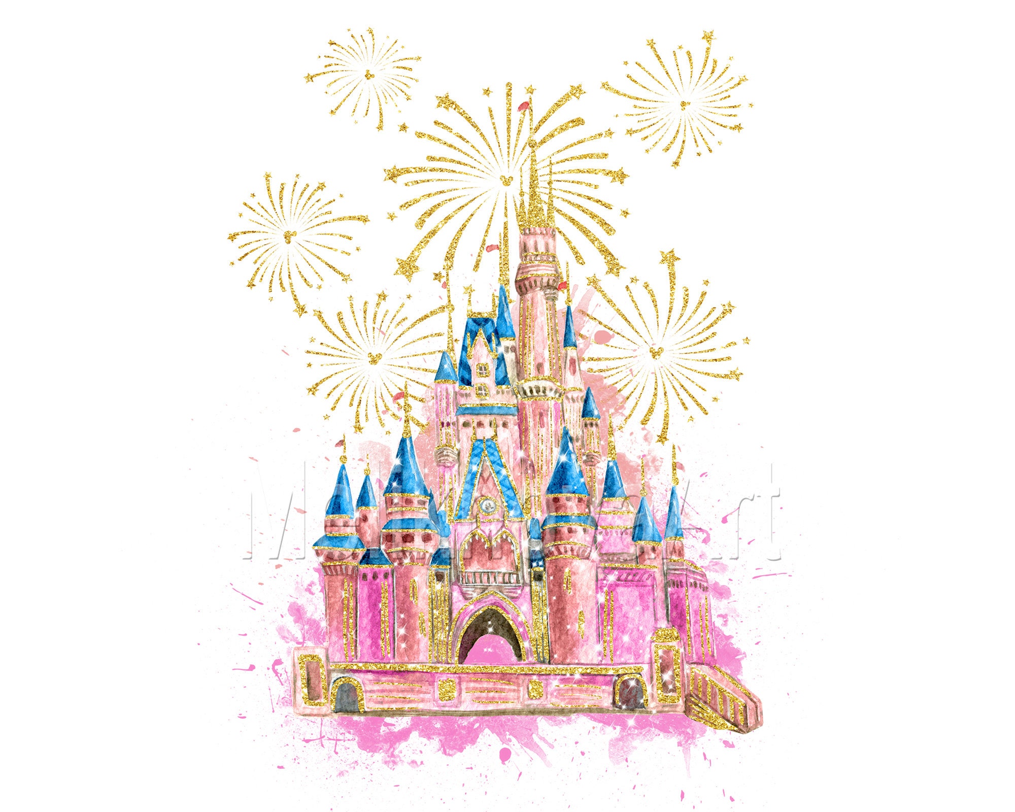 Christmas Castle, Magic Kingdom, Mouse, Salute, Watercolor, Print ...