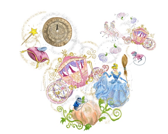 Cinderella Princess Mouse Head Magic Kingdom Watercolor - Etsy