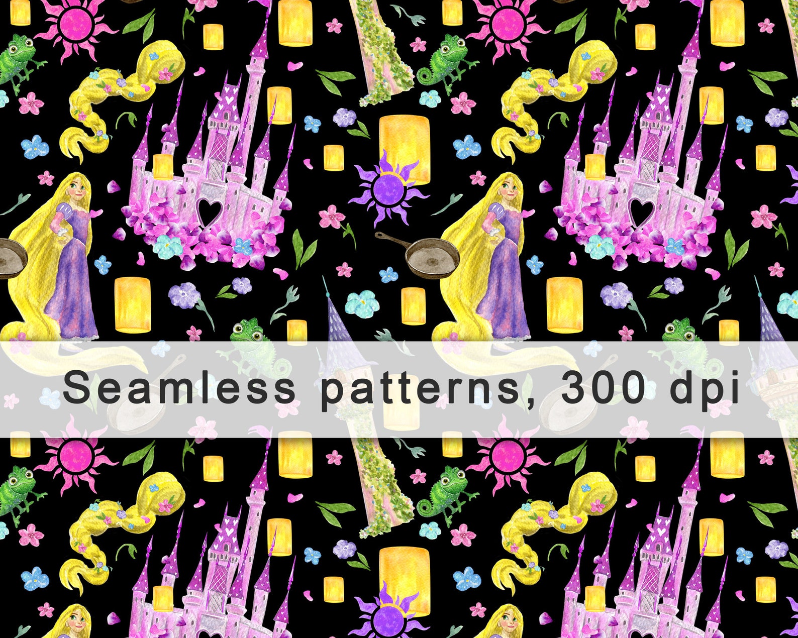 Princess Digital Paper Magic Kingdom Rapunzel Watercolor - Etsy