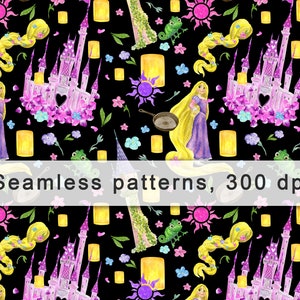 Princess Digital Paper Magic Kingdom Rapunzel Watercolor - Etsy