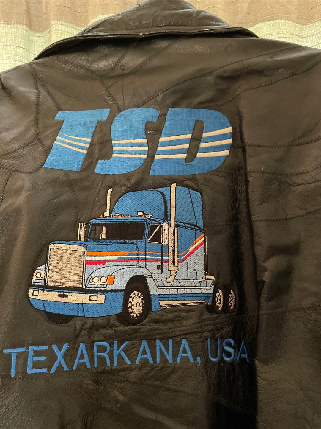 Vintage Texarkana Texas Trucker TDS Leather Jacket Men’s Embroidered ...