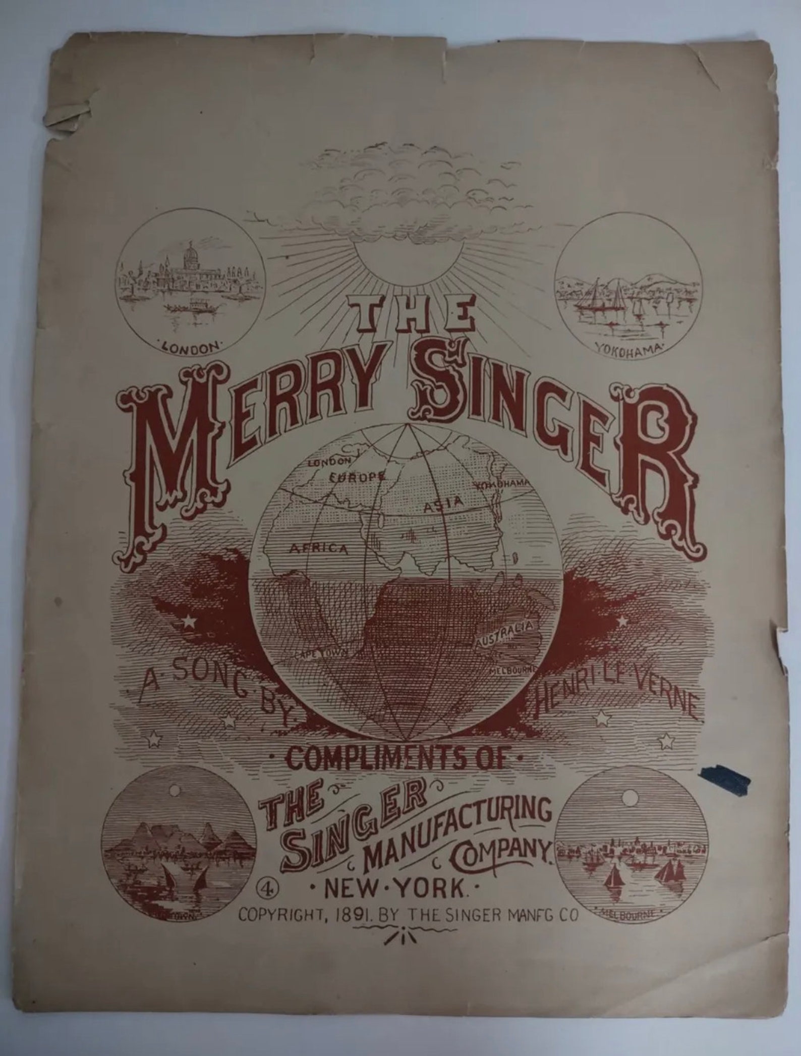 Vintage Antique SINGER Sewing Machine 1891 Sheet Music Advertisement ...