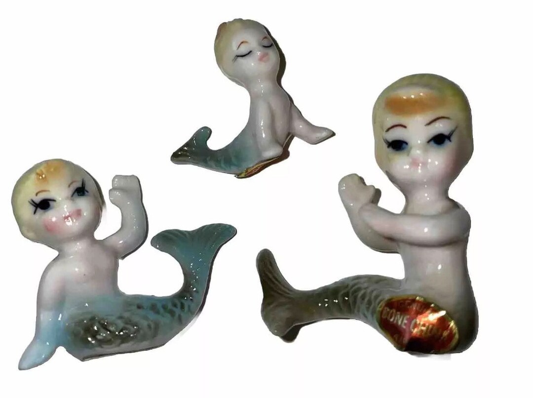 Vintage MCM Mermaids Decor 1950s Anthropomorphic Bone China Taiwan 3 ...