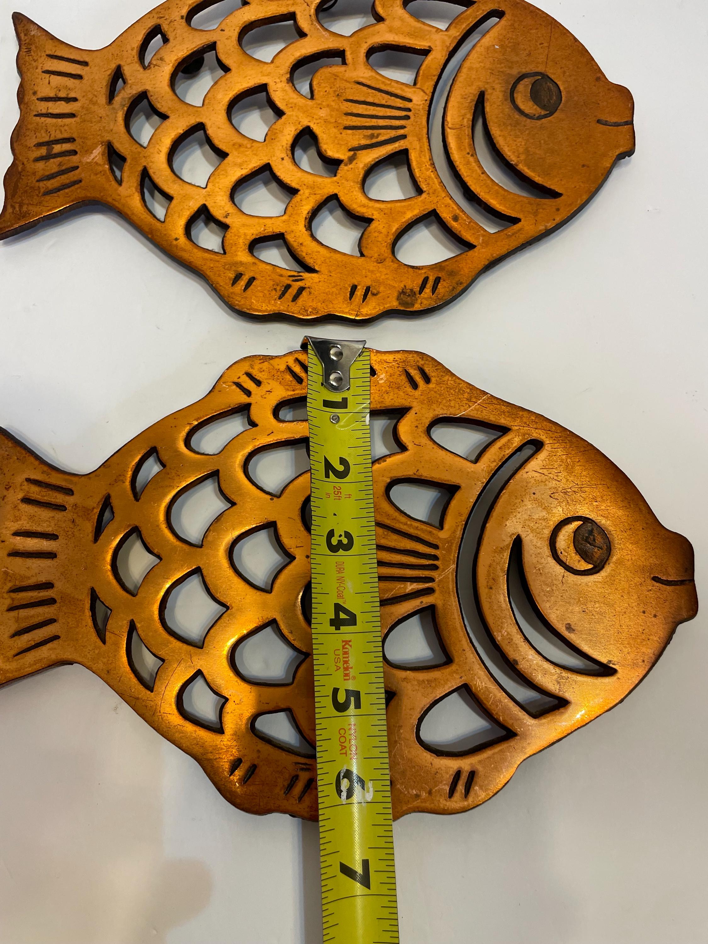 Vintage 1982 Cast Iron Fish Wall Art Set of 2 Brass Tone Made in Taiwan ...