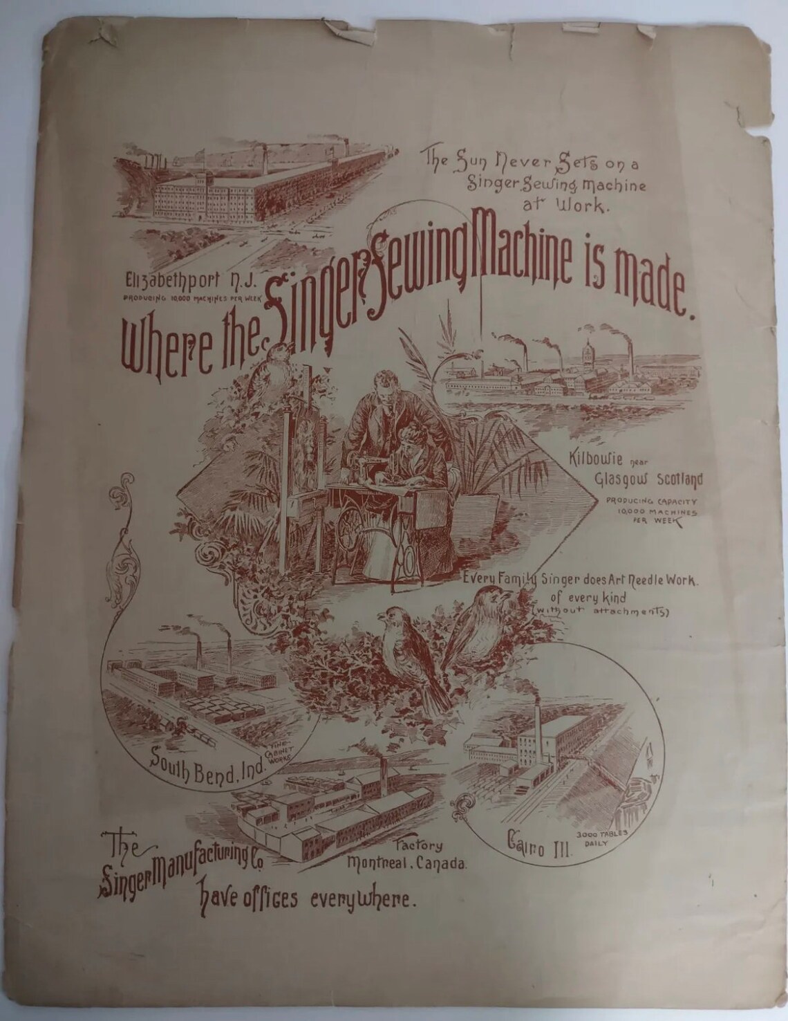 Vintage Antique SINGER Sewing Machine 1891 Sheet Music Advertisement ...