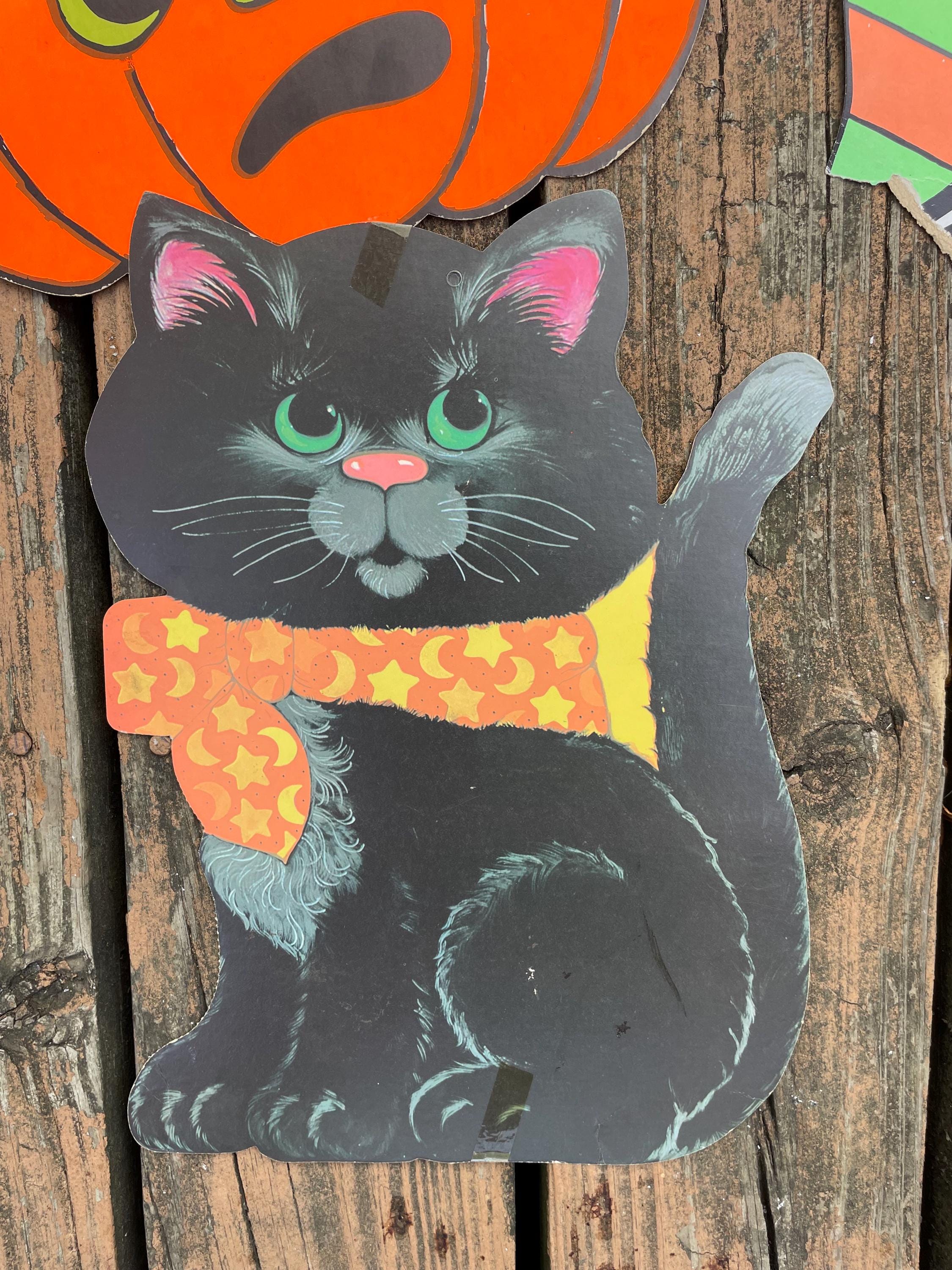 Vintage Halloween Die Cut Lot Large Jointed Witch (3ft) Cat Pumpkin ...